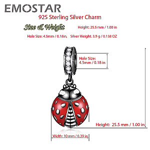 EMOSTAR Dangle Gun Black Ladybug Charms fits Pandora Christmas Bracelet, 925 Sterling Silver Ladybird Beetle Beads Lady Bug Pendant with Red Wings Enamel, Gift for Insect Lover/Women