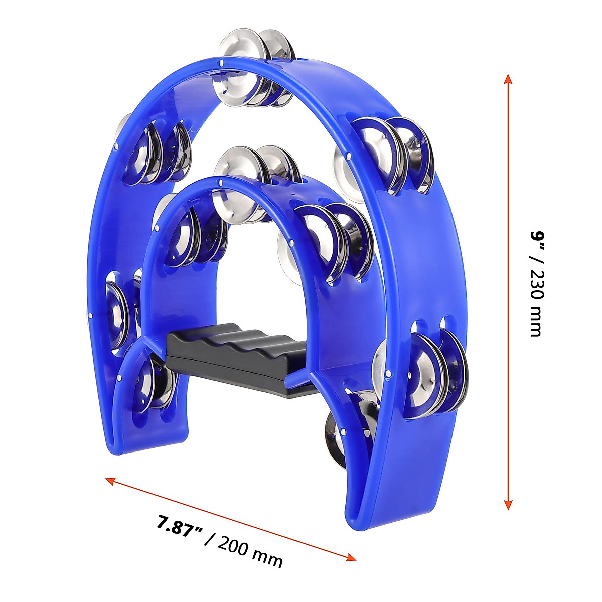 SINJEUN 4 Pack 10 Inch Double Row Tambourine, Metal Jingles Hand Held Percussion with Ergonomic Handle, 4 Colors Half Moon Musical Tambourine for Beginner, Church, KTV, Party