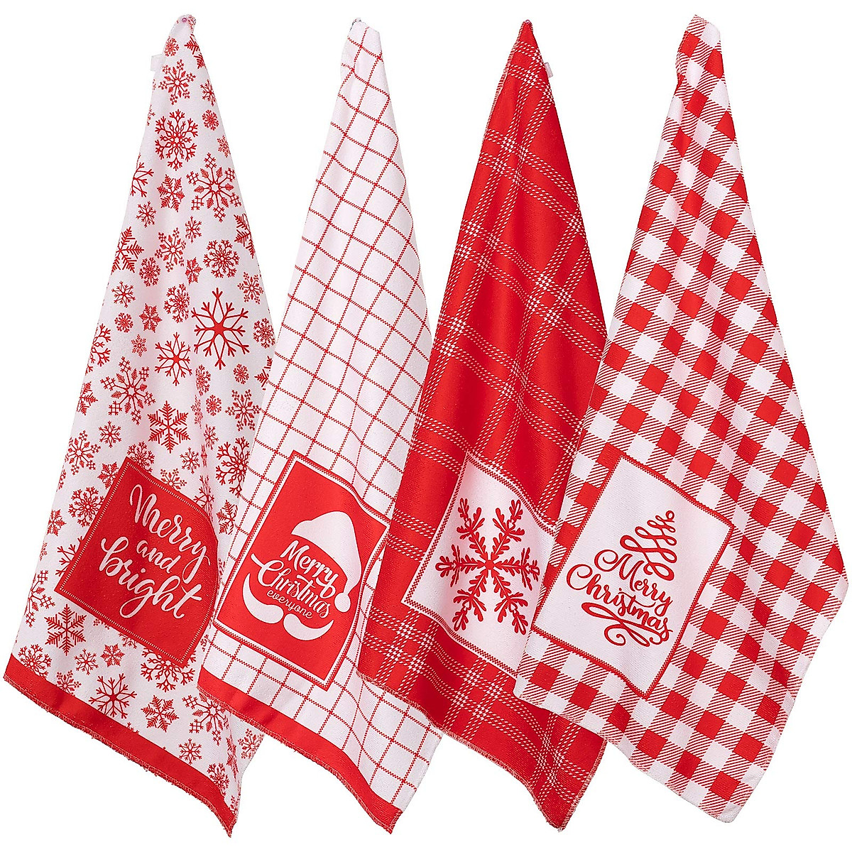 Whaline Christmas Kitchen Towel Red White Plaid Dish Towel Snowflake Xmas Tree Soft Dishcloth Large Size Decorative Holiday Cloth Towel for Christmas Home Kitchen Coking Baking, 4 Designs, 28 x 18