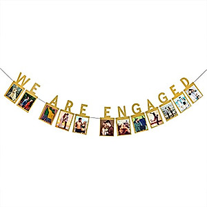 INNORU We are Engaged Photo Banner - Gold Engagement Bunting for Weddings Party Decorations Supplies