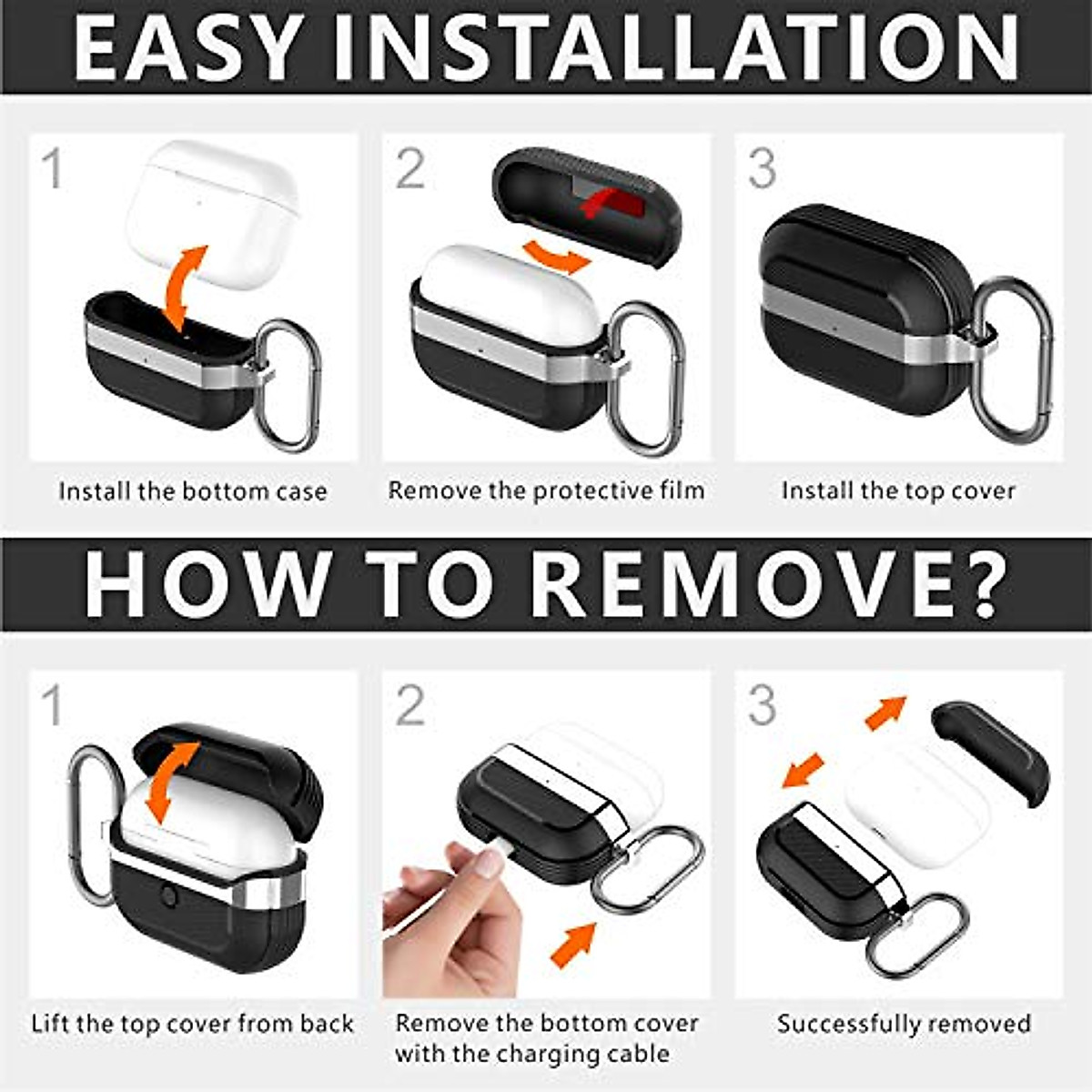 HALLEAST Compatible Airpods Pro 2 Case 2022, Airpods Pro 1 Case 2019, Metal Alloy Cover Shockproof Protective TPU Shell with Keychain, Front LED Visible & Support Wireless Charging, Black