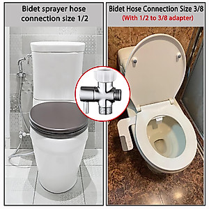 Walkinginrain Bidet T Adapter With Shut off Valve,3 Way T Valve for Bidet, Brass T Adapter for Handheld Toilet, 7/8"×7/8"×1/2" or 3/8"