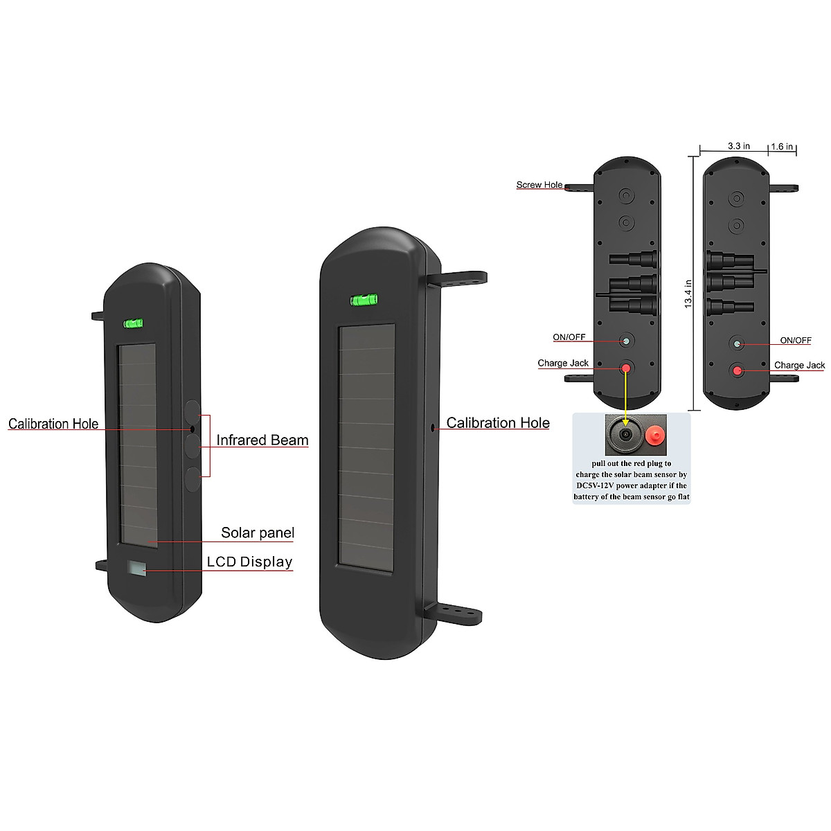 HTZSAFE Solar Wireless Outdoor Photoelectric 3 Beam Sensor Waterproof(IP66) Wireless Transmission Range Up to 1/2 Mile Infrared Detection Range Up to 300 Feet