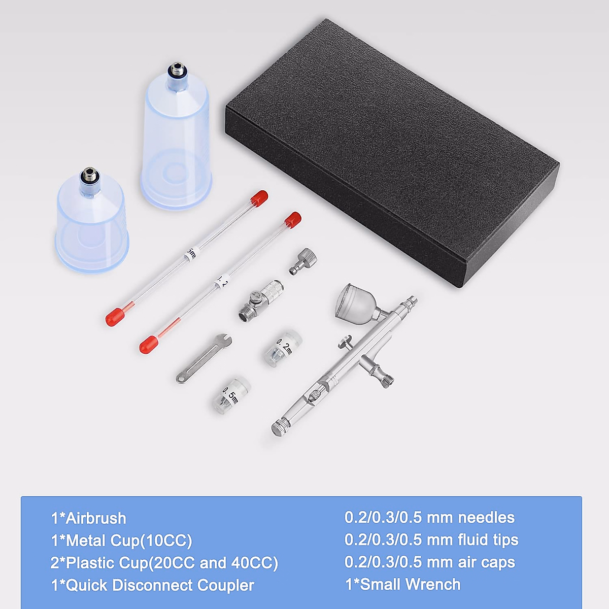 YXGOOD Gravity Feed Dual Action Airbrush, Multi-Purpose Airbrush Kit with 0.2/0.3/0.5 mm Nozzles for Painting, Nail Art, Mode, Makeup, Cake, Barber