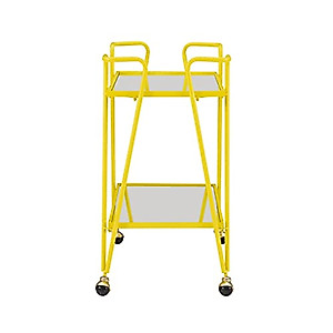 Linon Gina Yellow Mid Century Bar Cart with Mirrored Shelves