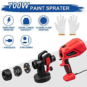 Esakoya Paint Sprayer, 700W HVLP Spray Gun with 1200ML Container, 4 Nozzles and 3 Patterns, Easy to Clean, for Furniture, Cabinets, Fence, Walls, Door, Garden Chairs etc