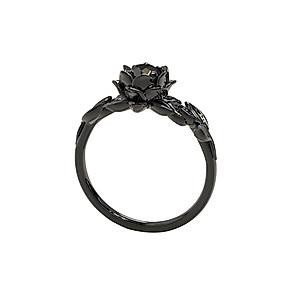 Black Solitaire Wedding Ring, Black Diamond Ring,Engagement Ring,Unique Solitaire Ring,Anniversary Ring 925 Sterling Silver 14K Black Gold Plated