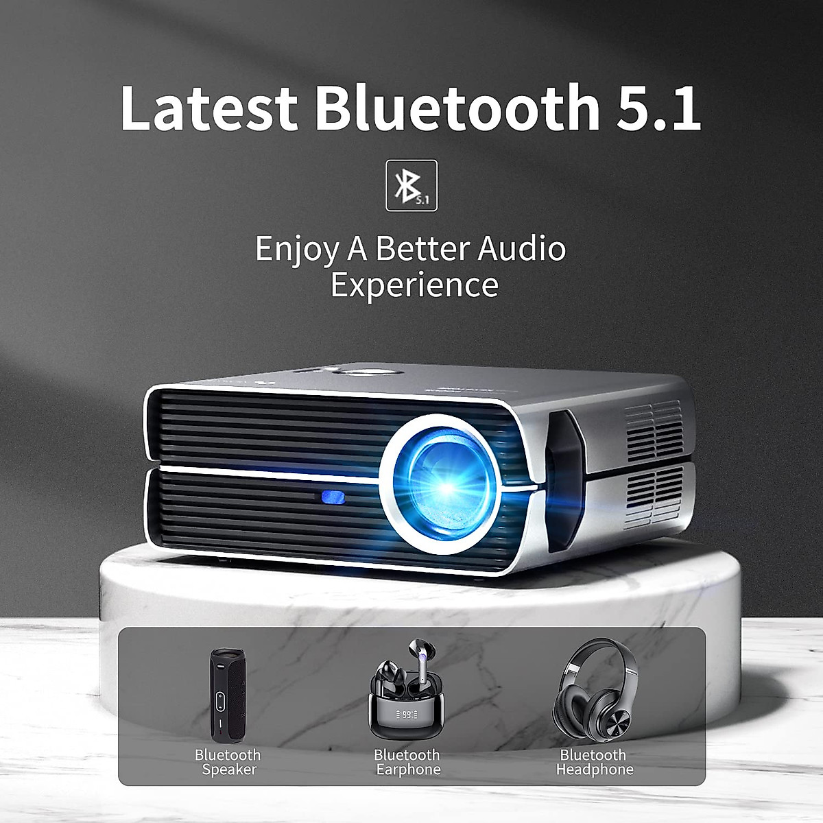 Projector with WiFi and Bluetooth, ASAKUKI Native 1080P 4K Support 450 ANSI Outdoor Movie Proyector, Indoor Home Theater Video Projector w/Portable Bag, Compatible with TV Stick/Phone/iPhone/Laptop