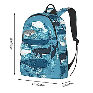 FeHuew 16 inch backpack Whales Laptop Backpack Full Print School Bookbag Shoulder Bag for Travel Daypack