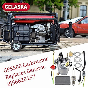 GELASKA GP5500 Carburetor Replaces 0J58620157 5KW 5.5KW 6.5KW 389cc Generator 0G8442A111 for Generac GP5000, GP5500, GP6500 Carburetor, GP6500E Carb Kit, GP7500E Generators