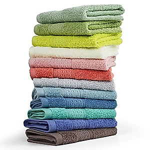 Cleanbear 100% Cotton Wash Cloths 12 Pack Bath Washcloths Facecloths, 13 by 13 Inches Large Bathroom Washcloth Set 12 Assorted Colors (Multi, 12)