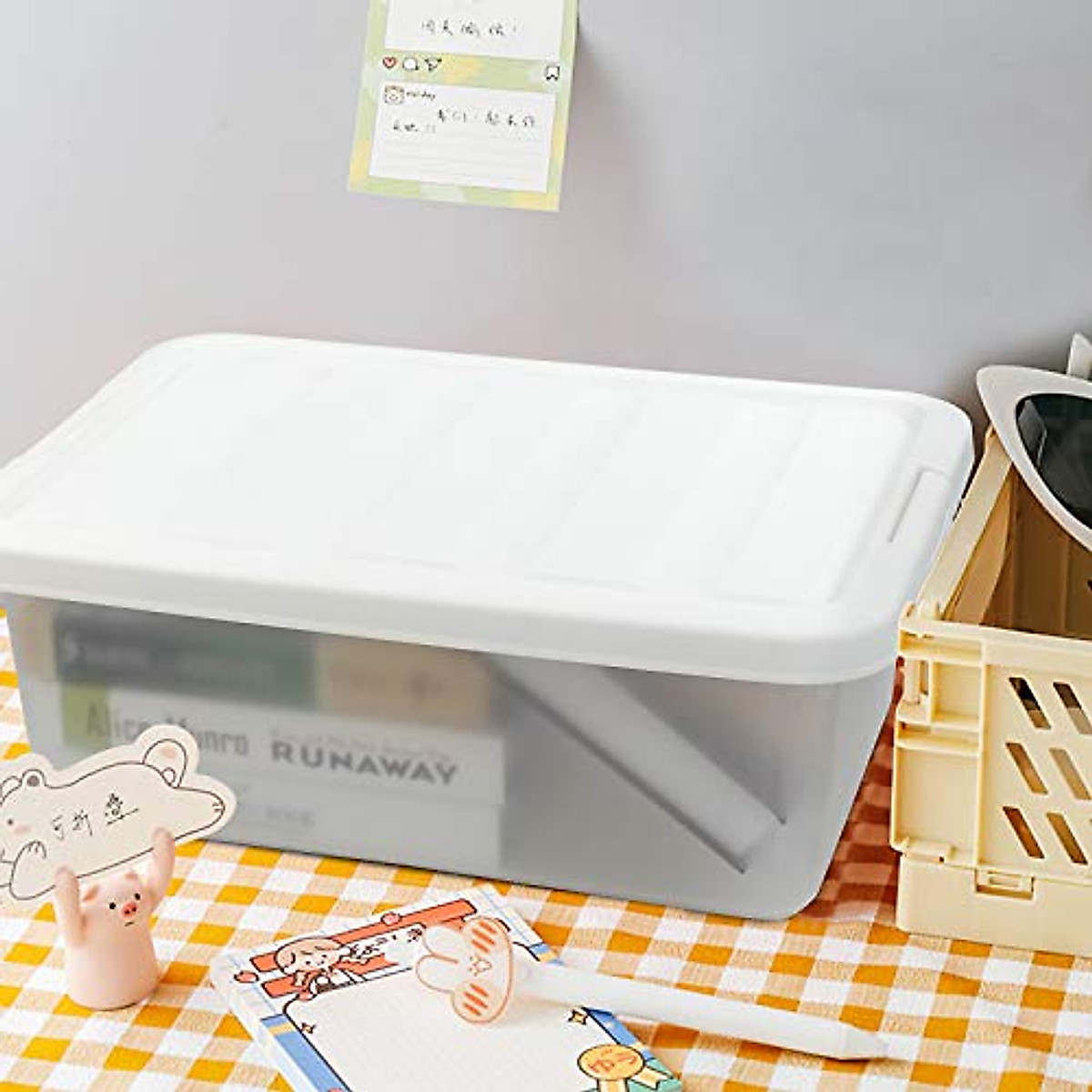 Easymanie 14 Quart Frosted Latching Bin, Plastic Storage Box with White Lid, Pack of 2, F