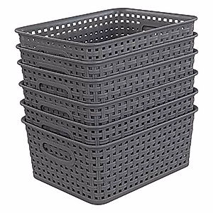 Pekky Grey Plastic Storage Baskets, Classroom Organization Baskets, 6 Packs