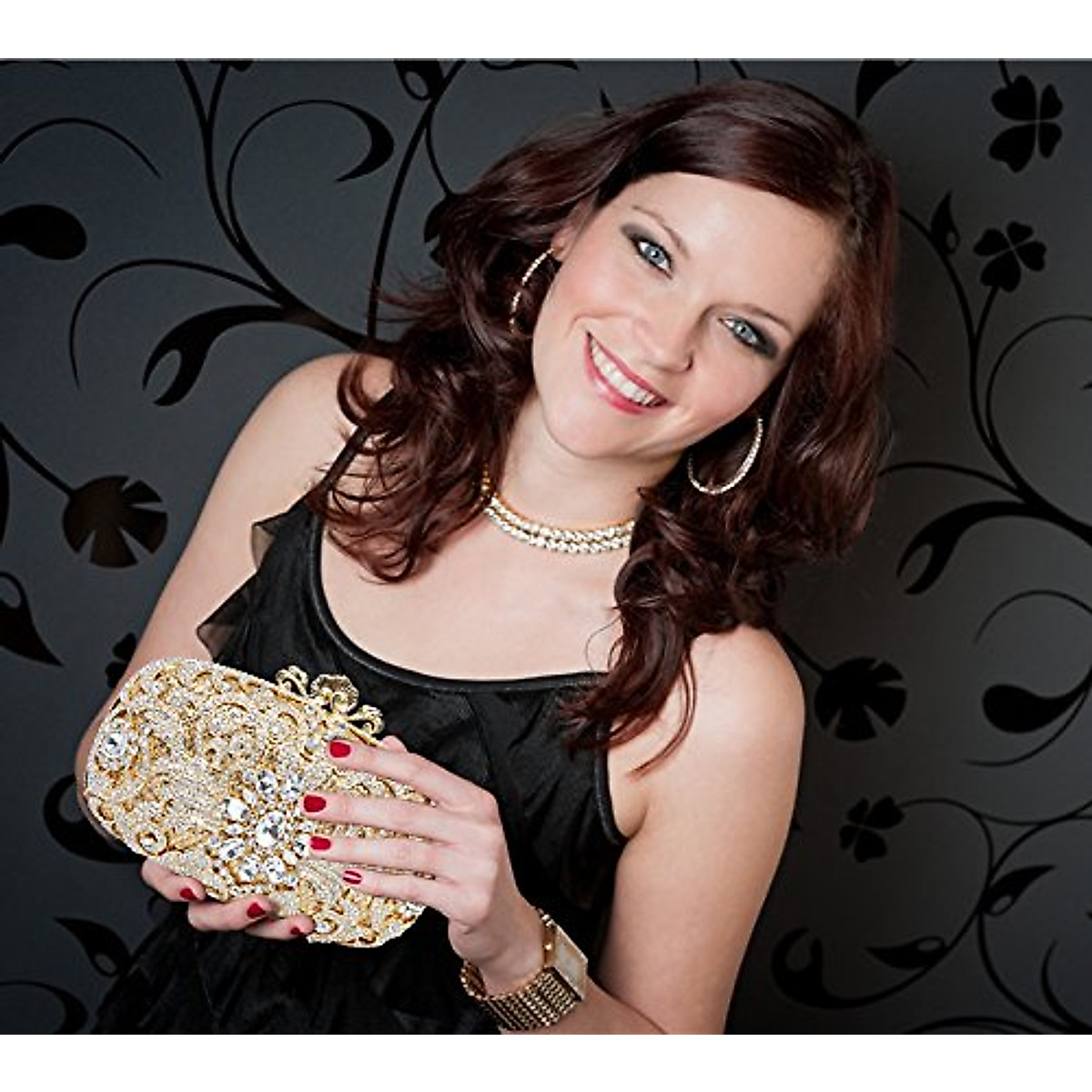 MOSSMON Luxury Crystal Clutch Women Rhinestone Evening Bag for Party and Wedding