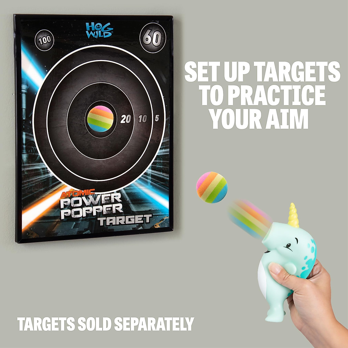 Hog Wild Narwhal Ball Popper Toy - Includes 4 Soft Foam Balls - Squeeze to Pop Air Powered Balls Up to 20 Feet - Launcher Safe for Indoor/Outdoor Play - Party Favor Gift for Kids, Girls, Boys Ages 5+