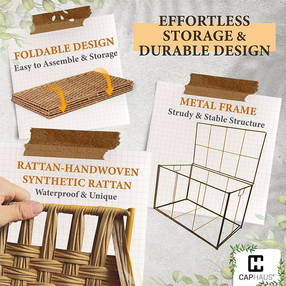 CAPHAUS Laundry Basket w/Wheels, Synthetic Rattan Laundry Hamper w/Lid, Removable Liner Bags, Mesh Bags, Pulling Strap, Clothes Hamper for Laundry, Basket w/Lid for Storage, 140L, Natural