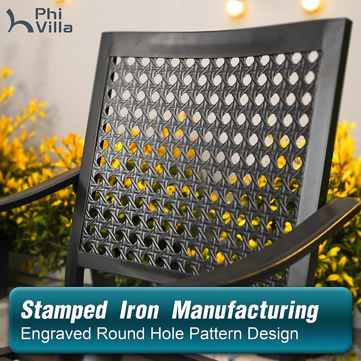 PHI VILLA Outdoor Patio Dining Table and Chairs Set of 7 Pieces Patio Furniture Set Metal Extendable Table and 6 Black Swivel Dining Chairs with Cushion for Bistro Backyard Garden