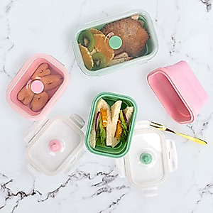 Wolecok Silicone Collapsible Food Storage Containers - Foldable Bento Lunch Boxes with BPA Free Airtight Plastic Lids,Set of 5 Pack