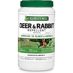 Liquid Fence Deer and Rabbit Repellent Granular, Keep Deer and Rabbits Out of Garden Patio and Backyard, Use on Gardens Shrubs and Trees, Harmless to Plants and Animals When Used & Stored as Directed, 2 lb,White