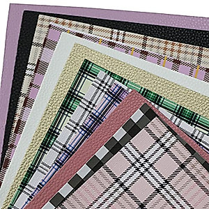 OZXCHIXU 12 Pcs/Set Plaid & Solid Colors Faux Leather Sheets,Grain Texture Embossed Leather Bundle Set 8" x 12" A4 Checks Printed Mixed Colors Synthetic Leather for Earring Bows Making DIY Crafts