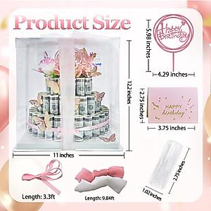 Gifting Cash Gift Boxes,Happy Birthday Day Money Gift Box,Money Flower Cake Fake Cake Gift Box，DIY Surprise Birthday Gift Box，for Birthday/Valentine's Day Unique Surprise Gift(Pink-three tier)