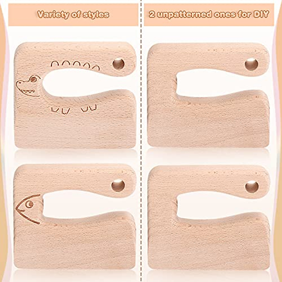 Honoson 4 Pieces Wooden Kids Knife 2 Patterns Safe Cutting Knife Wooden Cooking Chopper Kitchen Tools for Toddlers Cutting Fruit and Vegetable, for 2-8 Years Old