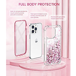 Caka for iPhone 13 Pro Max Case Glitter Women Girls with Built-in Screen Protector Bling Sparkle Liquid Quicksand Full Body Protective Case for iPhone 13 Pro Max 6.7 (Rose Gold)