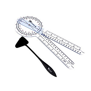 Plastic 12" Goniometer 360 Degree ISOM Physical Therapy Angle Protractor Ruler W/Bonus Fluoride Black Coated Reflex Hammer