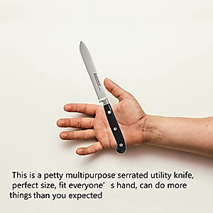 Serrated Utility Knife - MATTSTONE HILL 4.7" Kitchen Knife, German Stainless Steel Vegetable Knife, Paring Knife, Triple Rivet Handle