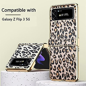 phone case Compatible with Samsung Galaxy Z Flip 3 5G Leopard Case,Slim Leopard Print Tiger Luxury Pattern Design,Electroplated Bezel+Hard PC Bumper Cool Protective Case Compatible with Women Men phon
