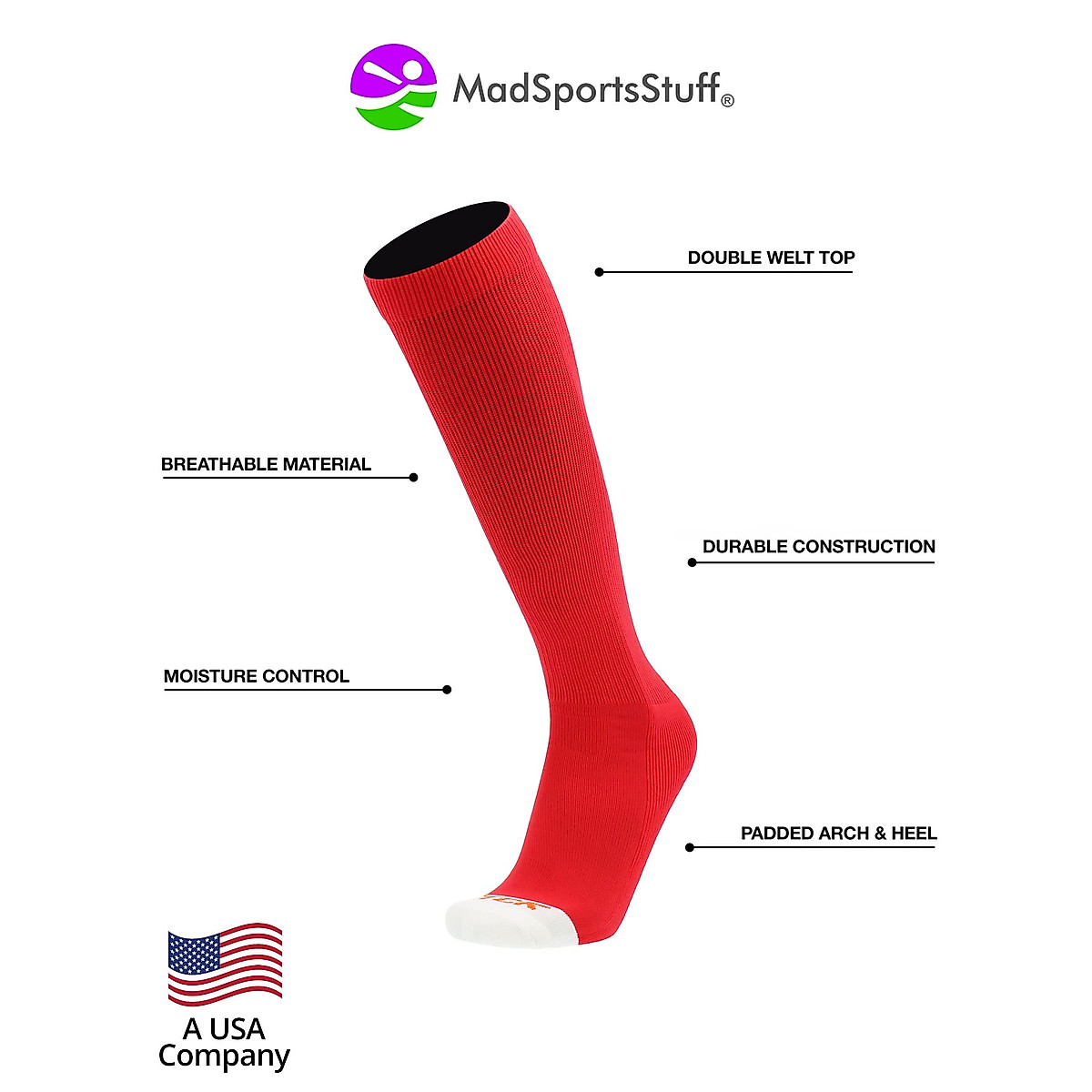 MadSportsStuff Pro Line Baseball Socks and Belt Combo (Scarlet, Small)