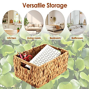 ROSOS Wicker Baskets 2 Pack, Water Hyacinth Wicker Storage Basket with Handles, Large Wicker Baskets for Storage, Wicker Baskets for Organizing, Large Rectangular Wicker Basket, Natural