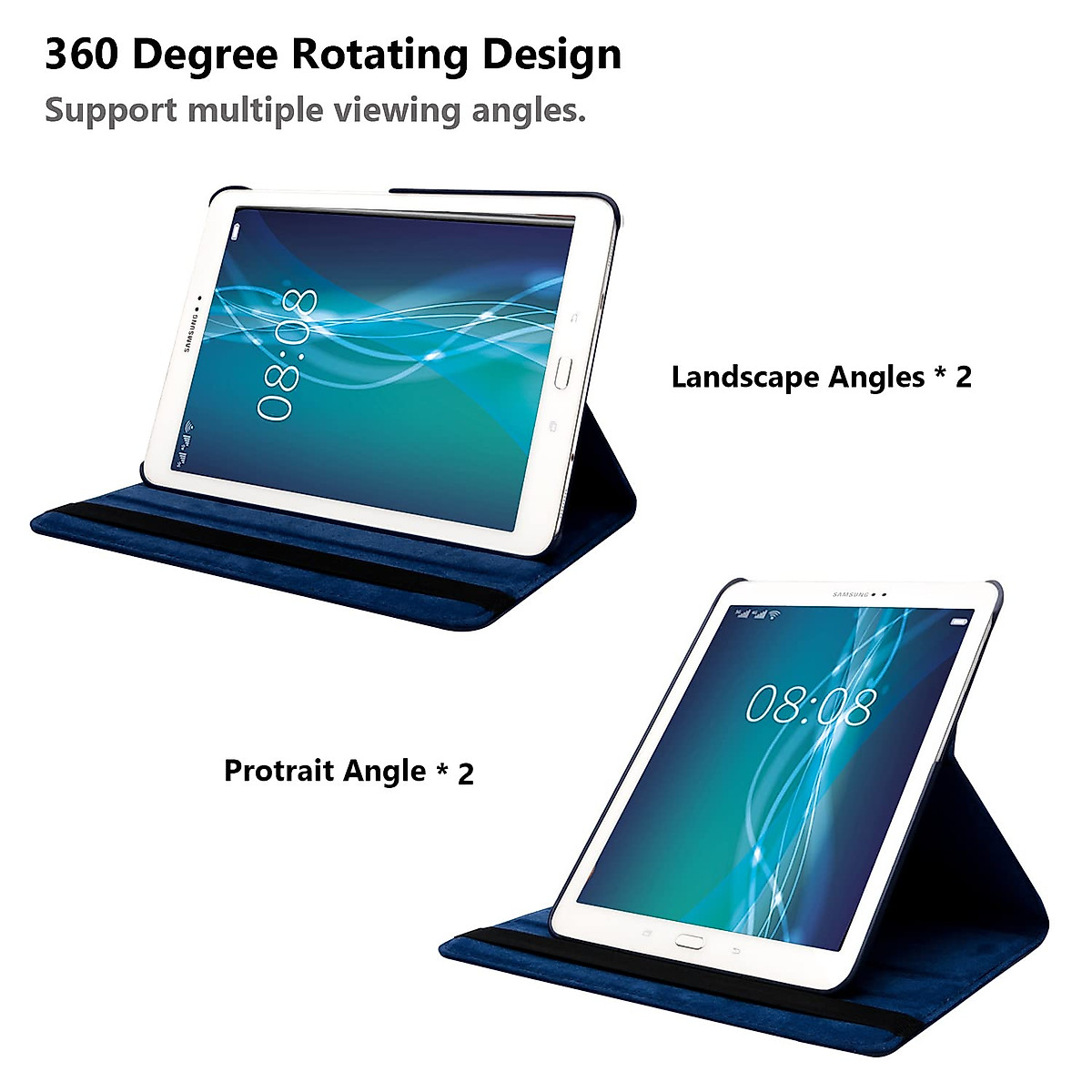 Case for Samsung Galaxy Tab S2 9.7 inch 2015 (SM-T810 T813 T815 T817 T818 T819), 360 Degree Rotating Stand Case Smart Protective Cover, Bonus Stylus Pen,Screen Film (Deep Blue)
