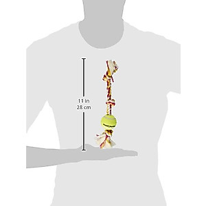 Mammoth Flossy Chews Color 3 Knot Tug w/Mini Tennis Ball – Premium Cotton-Poly Tug Toy for Dogs – Interactive – Rope Dog Toy for Small Dogs - Mini 11”