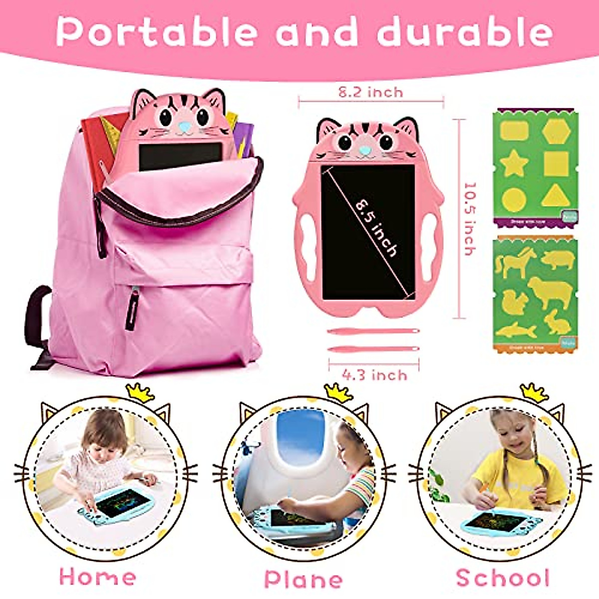 LCD Writing Tablet, SS Drawing Tablet for Kids 8.5" Colorful Screen Doodle Board Pad for 3 4 5 6 Years Old Boys Girls Gifts Education Toys Pink