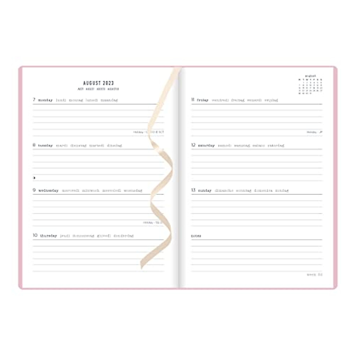 Letts of London Inspire Academic Weekly/Monthly Planner, August 2023 to July 2024, Week-to-View, Sewn Binding, Multilingual, A5 Size, 8.25" x 5.875", Pink (C031388-24)