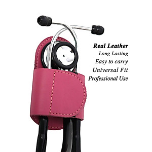 Blingsoul 100% Genuine Leather Pink Stethoscope Holder for Women Men - Stethoscope Holder Hip Clip, Medical Nursing Graduates Accessories Stethoscope Case for Nurses Cover Kit Cardiology Doctor