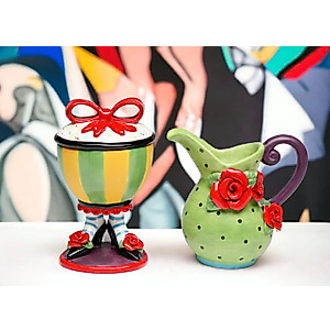 ATD 5.38 Inch Yellow and Green Sugar Bowl on Shoes and Green Creamer Set