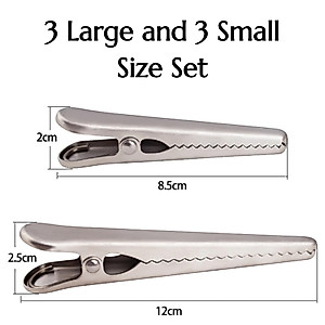 KINTEGOOD 6pcs Stainless Steel Food Clips Chip Clips Jaw Sealing Clips, Bag Clips Alligator Clips Bag Sealing Clips for Snack Bread Coffee Food Bag (6*Silver)