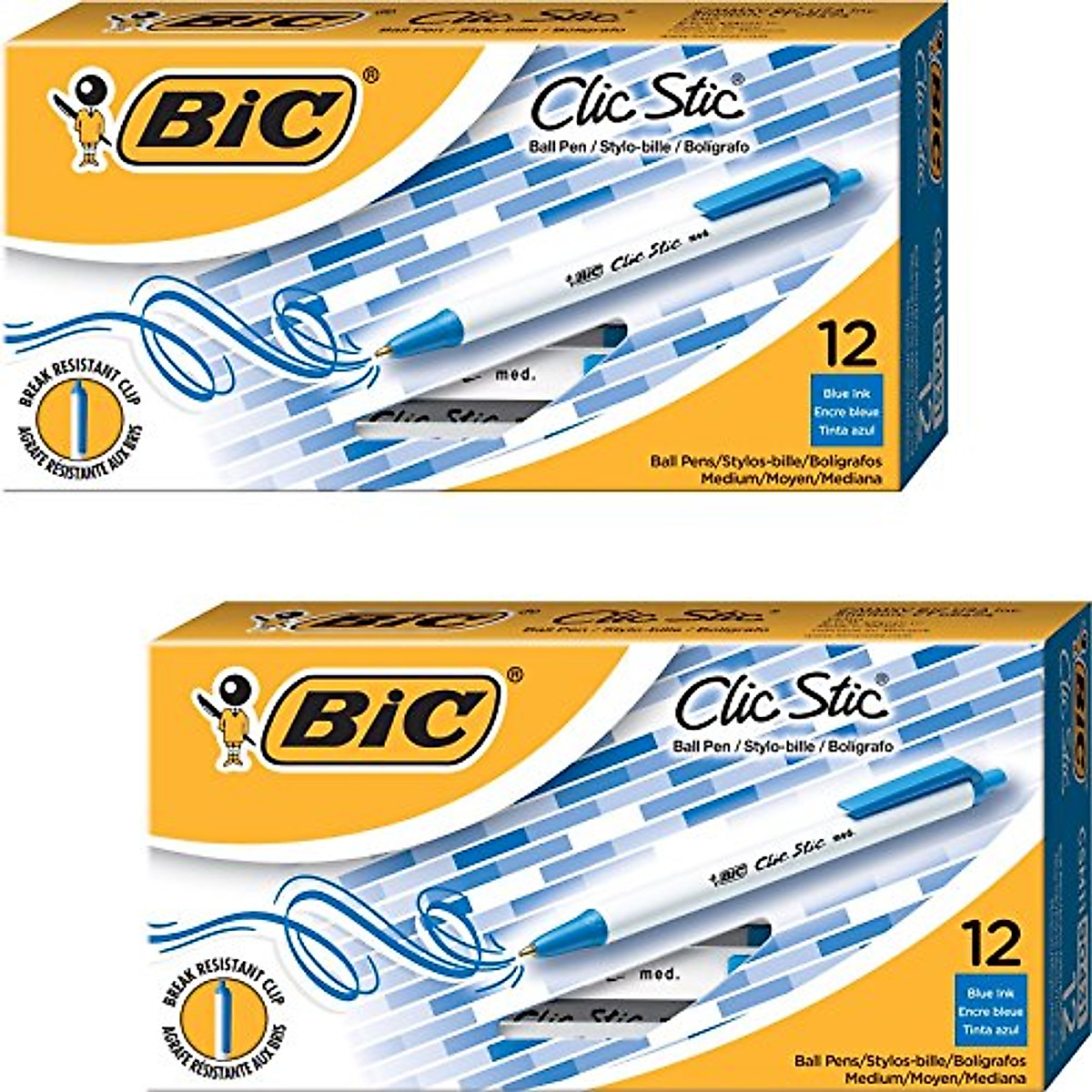 Clic Stic Ballpoint Retractable Pen, Blue Ink, 1mm, Medium, Dozen, Sold as 2 Dozen