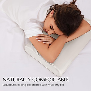 THXSILK 19 Momme 100% Mulberry Silk Pillowcase for Contour Memory Foam Pillow, Contour Pillow Case Cover, Cervical Pillow Case, Pack of 1(Natural White, 20"x12"x3.9"/2.7")