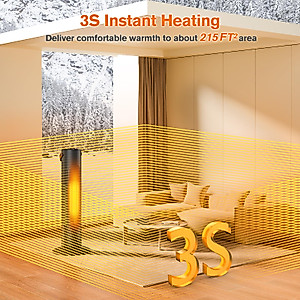2-1 Electric Space Heaters For Indoor Use, 25" Tower Heater And Fan Combo, 70°Oscillating, 3S Instant Heating,1500W, 3 Heating & Fan Modes, Electric Portable Heater For BedroomOfficeHome, Dark Black