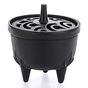 JUXYES Vintage Tripod Incense Burner Holder with Lid, Cast Iron Incense Holder Metal Cauldron Censer Antique Cone Coil Incense Burner Holder for Incense Resins, Cones or Wax Melts