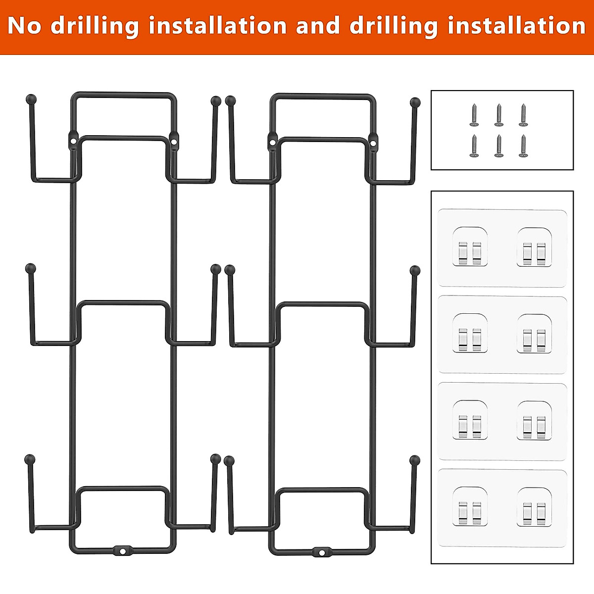 VZINO 2 Pack Pot Lid Organizer Rack for Cabinet Door/Wall, No Drilling Adhesive Wall/Door Mounted Pot and Pan Lid Holder, Metal with Powder Coating, Black