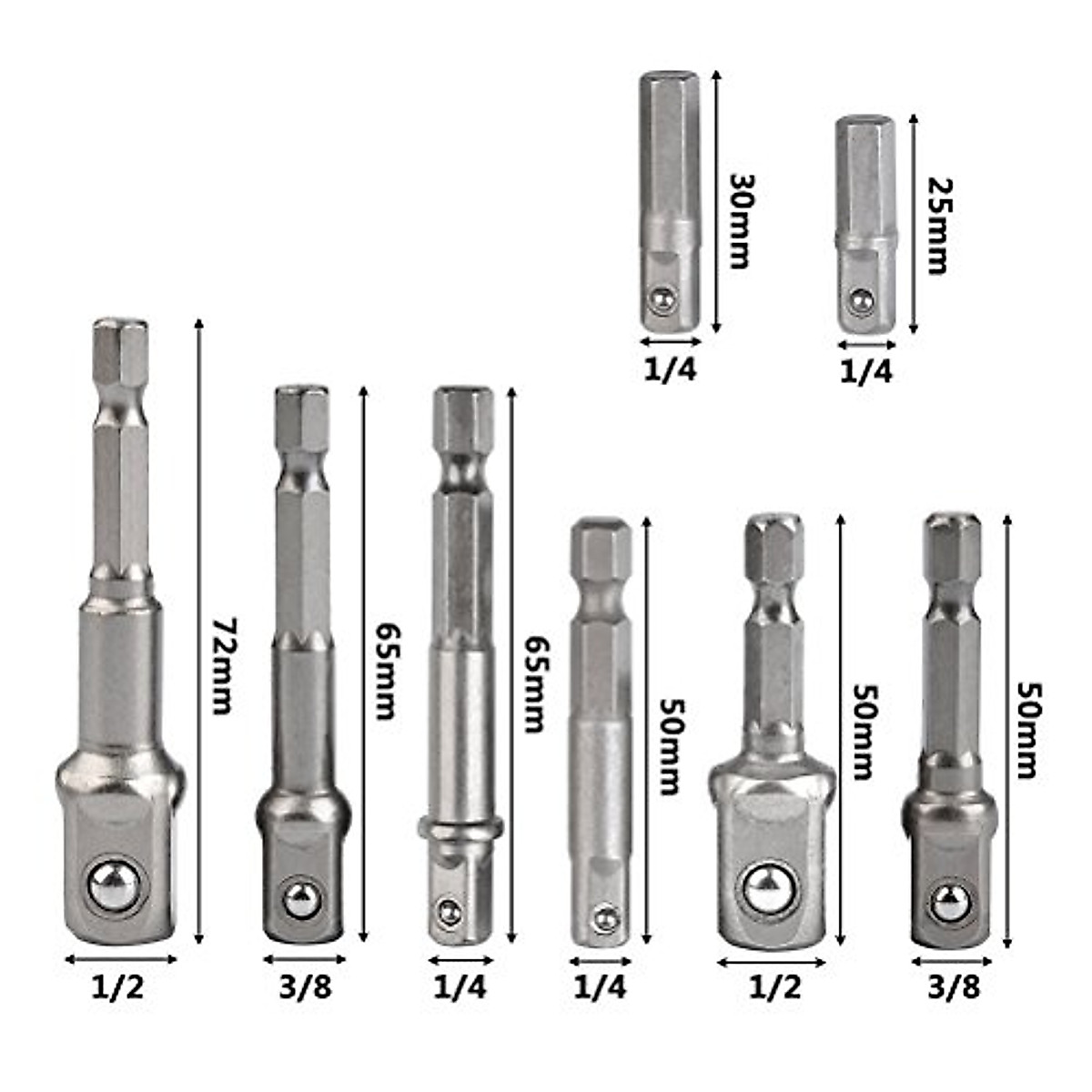 TIMESETL 8Pcs Impact Grade Socket Adapter Set, Hex Shank Square Nut Impact Driver Socket Adapter, Socket to Drill Adapter 1/4" 3/8" 1/2" Impact Driver Adapter Quick Change Drill Extension Bit Set