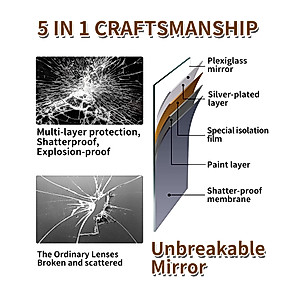 canhard Unbreakable Wall Mirror Tiles, Shatterproof, 1/8" Thick, 8"x8", Modern, Silver Frame, Wall Mount, Kids Room, Bedroom, Closet