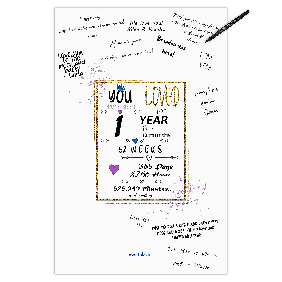 1st Birthday Party Guest Book Poster - Table Centerpiece Decoration Banner for Women or Men Turning 1 year old - Sweet Guest Book Alternative - 11x17 In Art Anniversary Keepsake Sign for Wishes