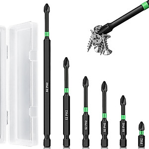 Magnetic Phillips Bits Set - BPQWLF Phillips Impact Bits, Magnetic Phillips Head Drill Bits, 1/4 Inch Hex Shank Quick Release (6PC,25-150mm)