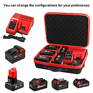 TENMOER Tool Battery Hard Carrying Case fits for Milwaukee/Makita/Ryobi 12V/18V/20V Battery and charger, Power Tool Box Storage Bag with Adjustable Dividers for Small Parts and Hardware Organizer