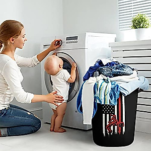 America Wrestling Flag Large Laundry Basket Hamper Bag Washing with Handles for College Dorm Portable